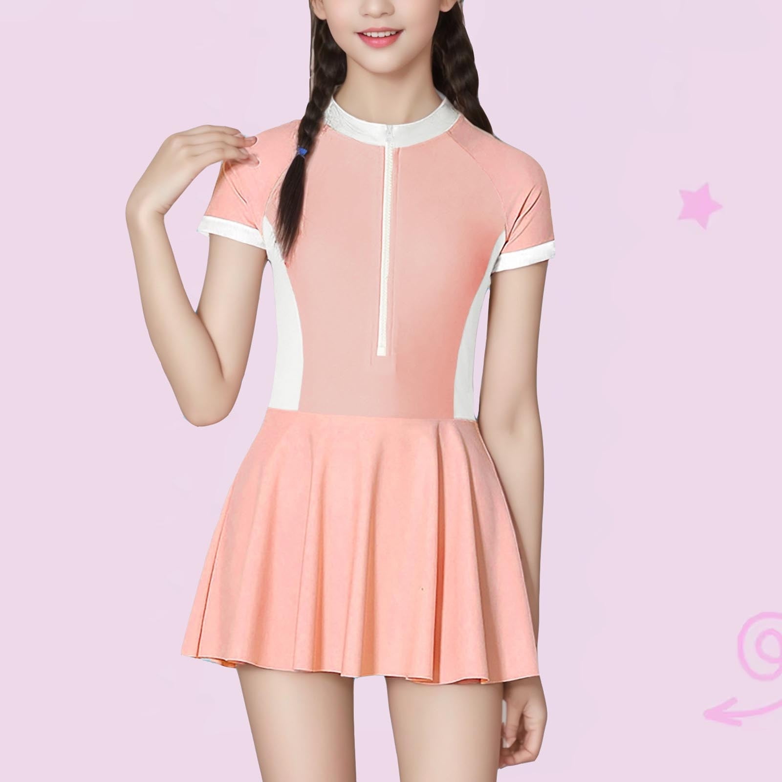 ATOGUTA Girls Swim Dress Short Sleeve Rash Guard Bathing Suits Cute ...