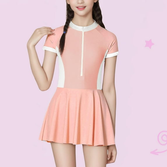ATOGUTA Girls Swim Dress Short Sleeve Rash Guard Bathing Suits Cute ...