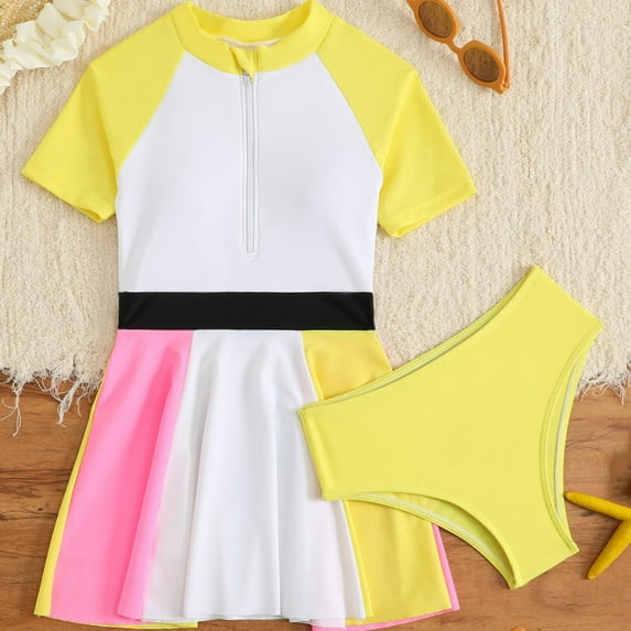 ATOGUTA Girls Swimsuits Long Sleeves Swimsuit 2 Pieces Tankini Bathing ...