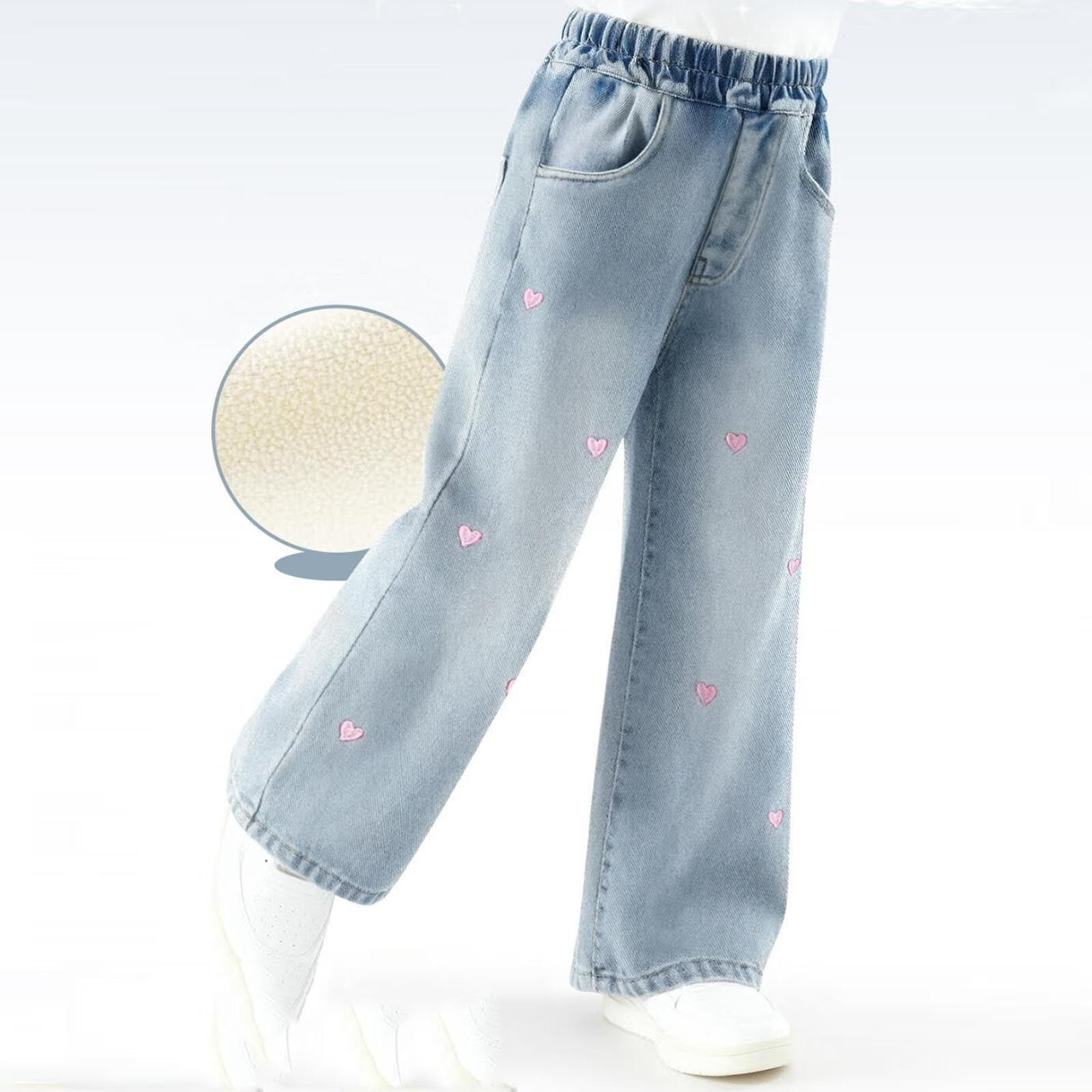ATOGUTA Girls Teens Jeans Elastic Waistband Cute Baggy Denim Pants for ...