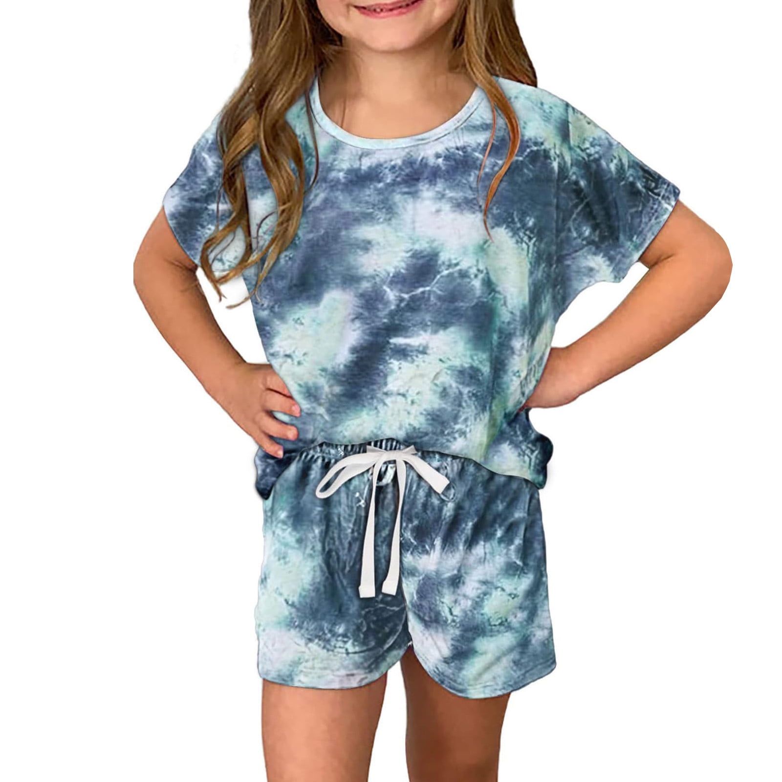 ATOGUTA Girls Tie Die Outfits Cute Short Sleeve Top Shorts Set Kids ...