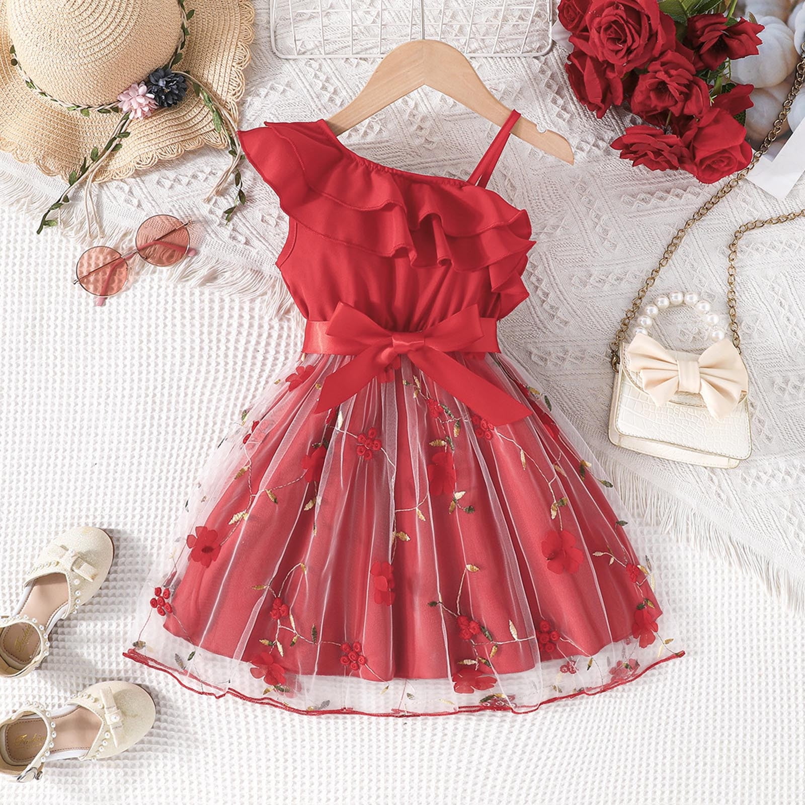 ATOGUTA Girls Tulle Dresses 2T-9 Tulle Tutu Dress Sleeveless Birthday ...