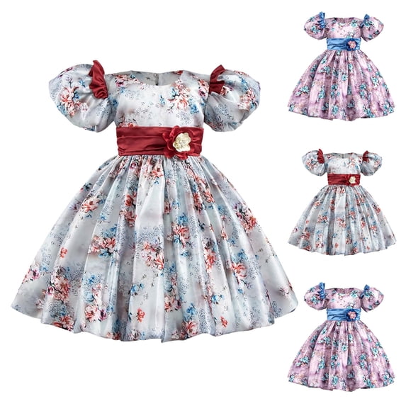 ATOGUTA Girls Tutu Dress Elegant Dress Short Sleeve A-Line Floral Midi ...