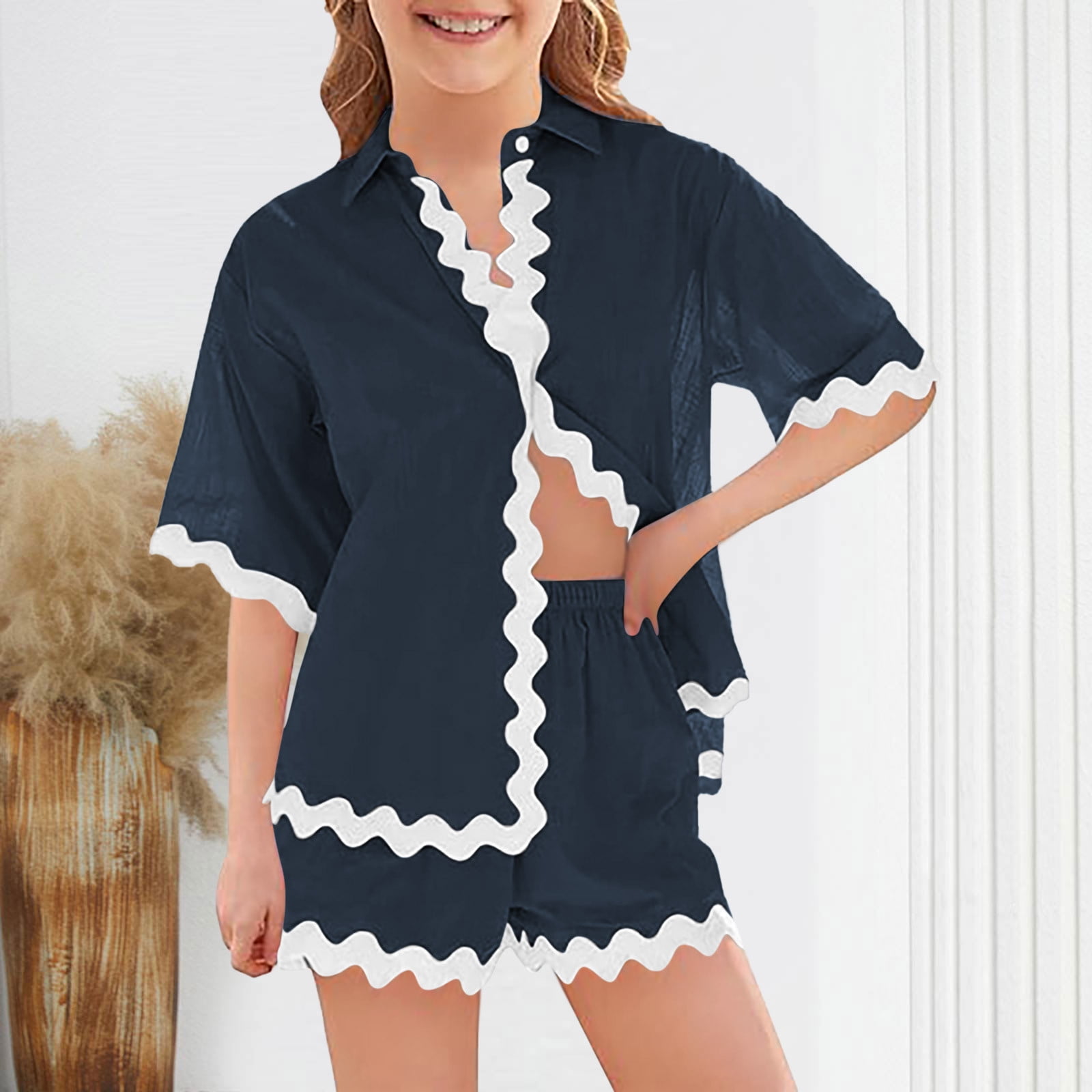 ATOGUTA Girls Two Piece Outfits 4T-14 Short Sleeve Shirts and Short ...