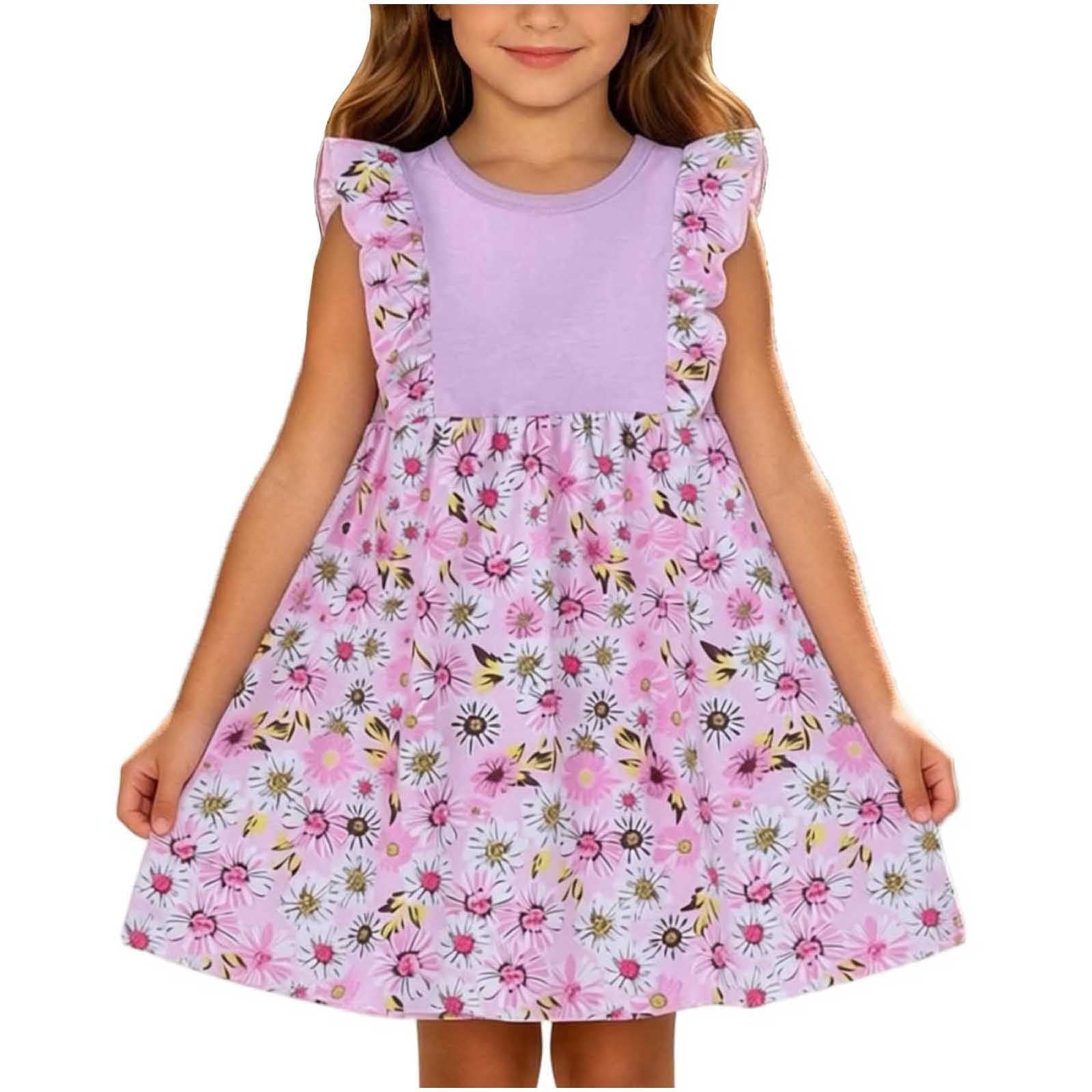 ATOGUTA Girls Uniform Dress Summer Ruffle Sleeve A Line Casual Party ...