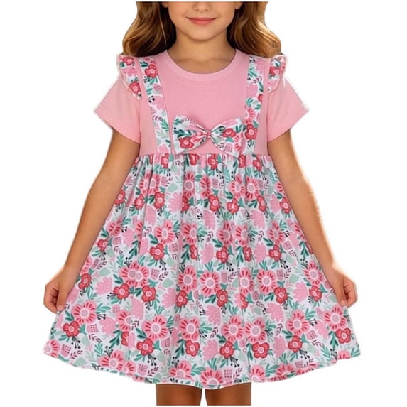 ATOGUTA Girls Uniform Dresses Summer Short Sleeve Ruffle A Line Cute ...
