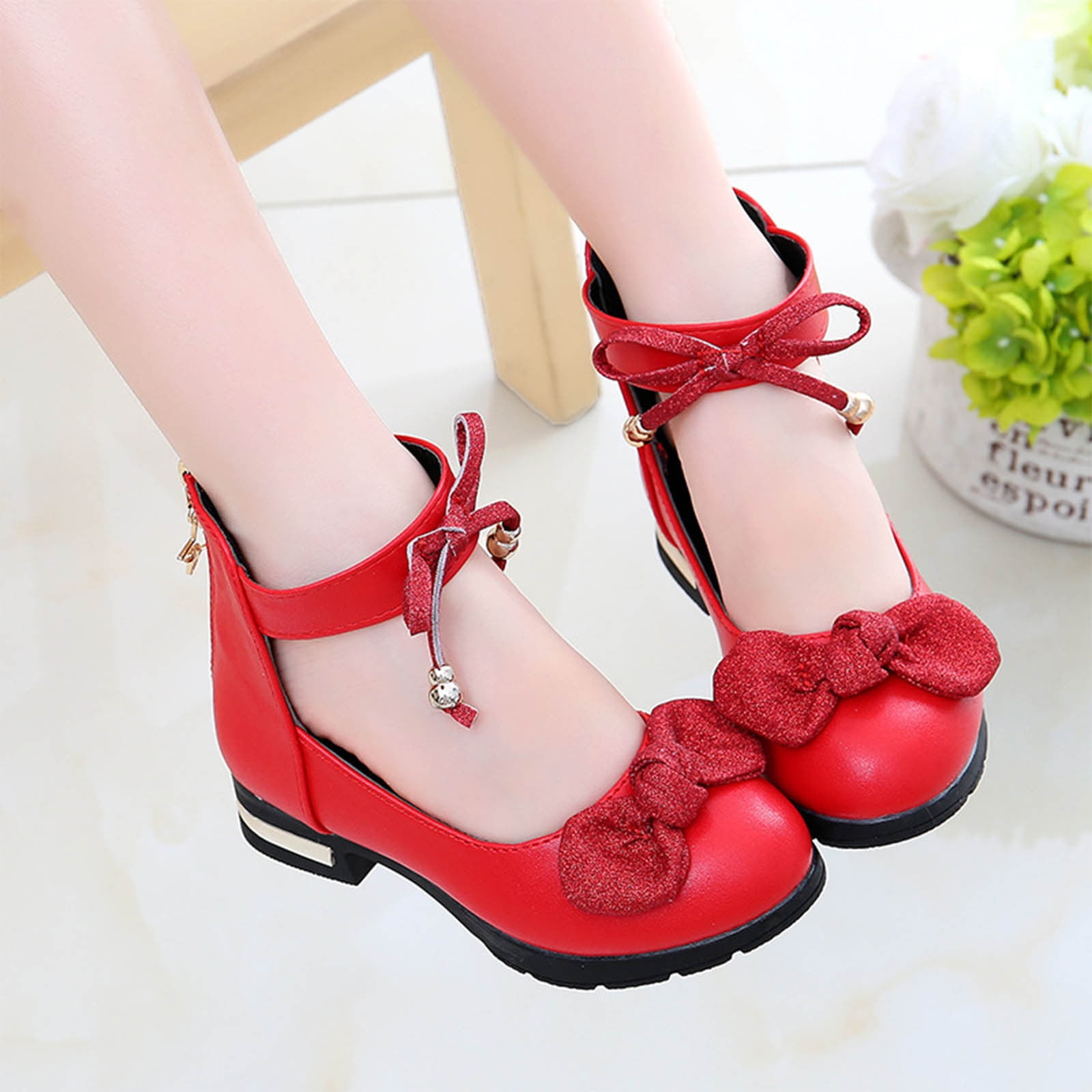 ATOGUTA Girls Uniform Shoes Red Ballet Shoes Flower Girls Mary Jane ...
