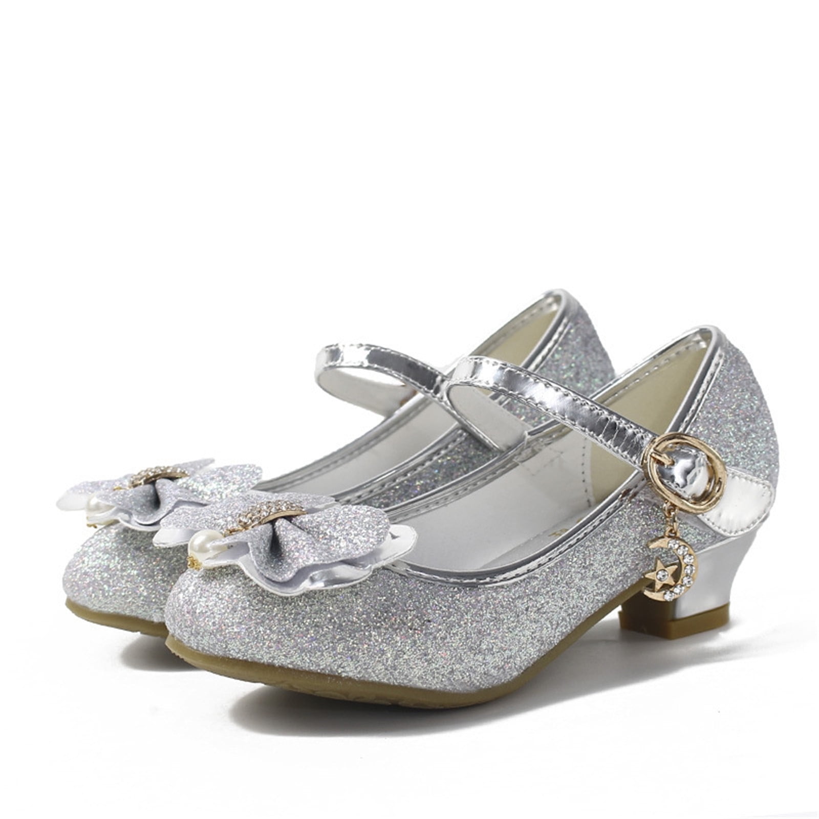 ATOGUTA Girls Uniform Shoes Silver Kids Party Wedding Shoes with ...