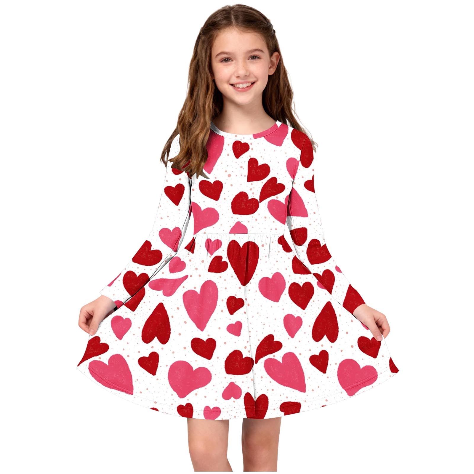 ATOGUTA Girls' Valentines Dresses Long Sleeve T-Shirt Dresses Kids ...