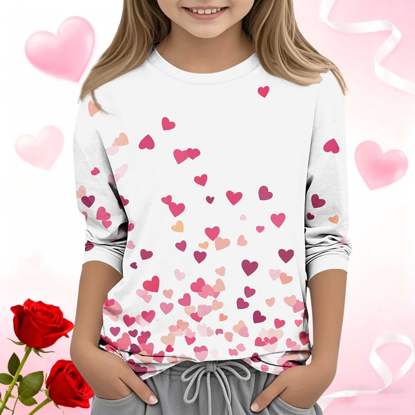 ATOGUTA Girls Valentines Shirt Kids Heart Printed Valentine's Festival ...