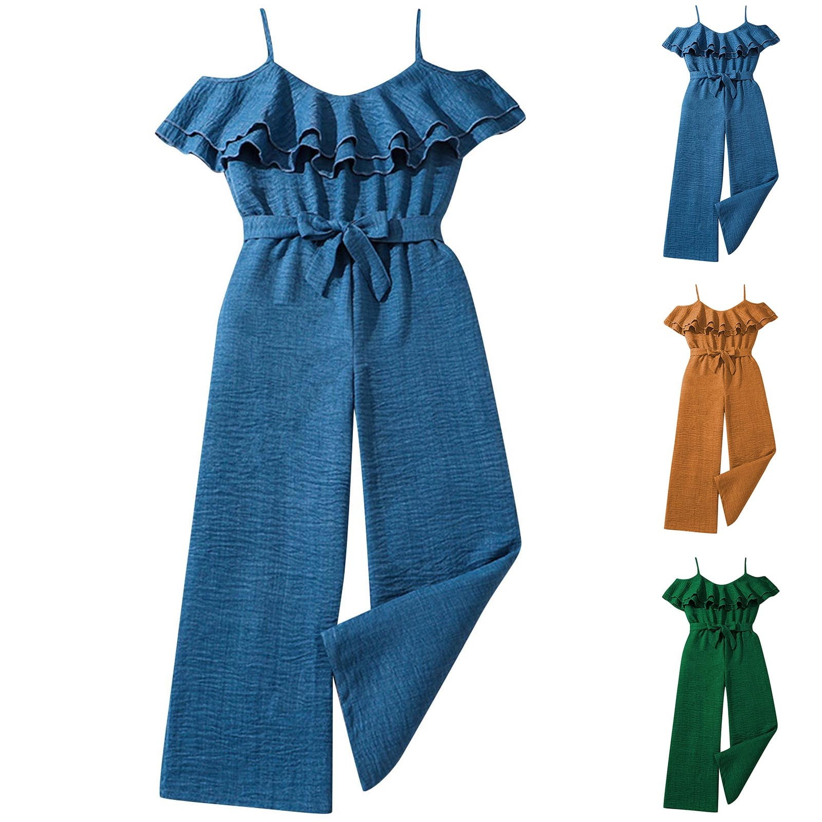 ATOGUTA Girls Wide Leg Loose Jumpsuit Size 8-13 Years Ruffle Off ...