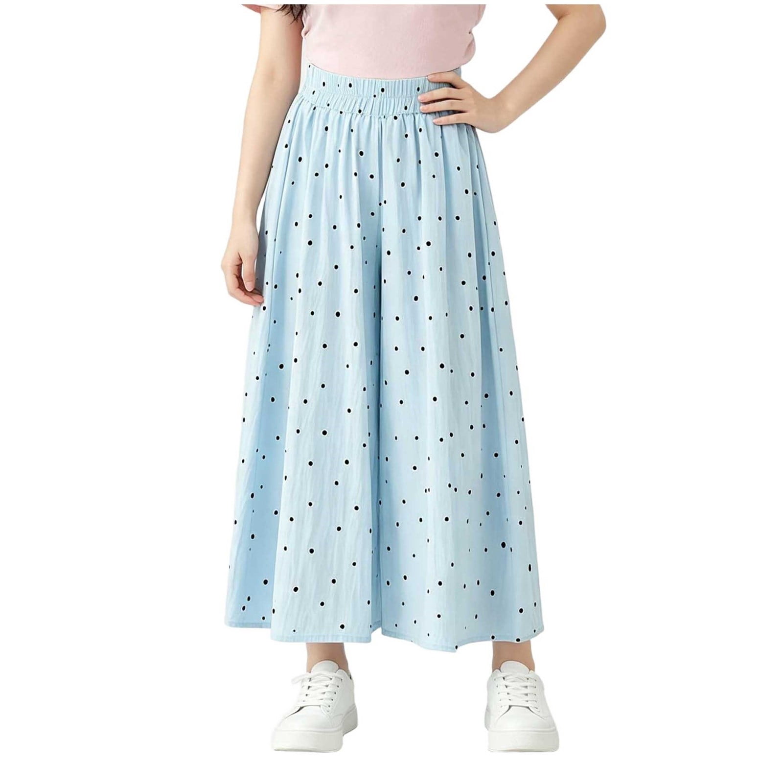 ATOGUTA Girls' Wide Leg Pants School Uniform Pants Cozy Elastic Waist ...