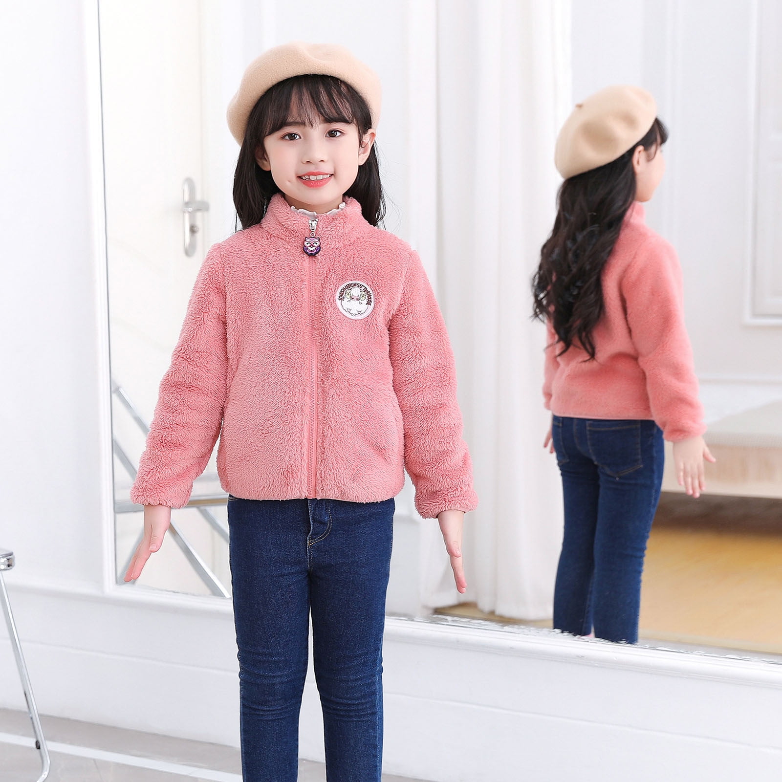 ATOGUTA Girls Windbreaker Jacket Soft Fleece Sherpa Full Zip Jacket ...