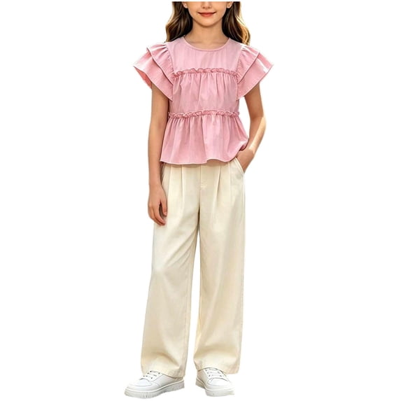 ATOGUTA Graduation Outfit for Girls Ruffle Short Sleeves Crewneck Tops ...