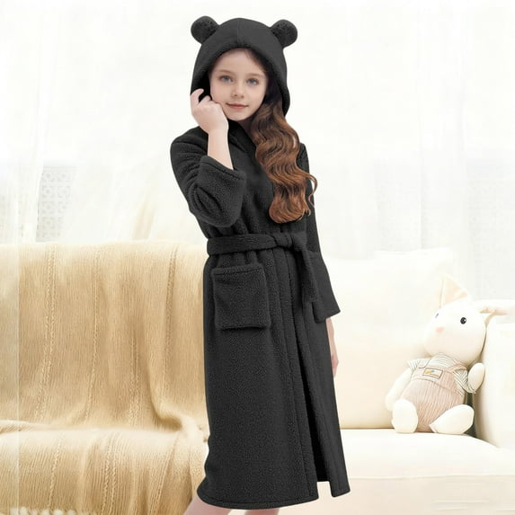 ATOGUTA Hooded Bathrobe for Girls Kids Boys Fleece Robe Hooded Soft ...