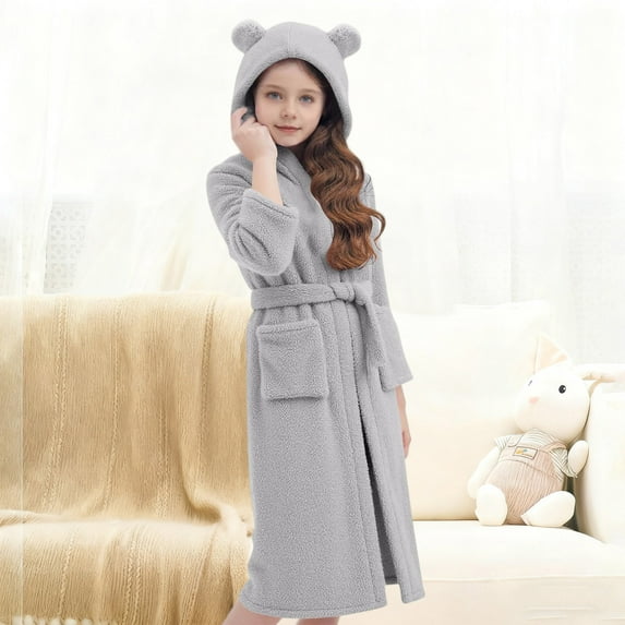 ATOGUTA Hooded Bathrobe for Girls Kids Boys Fleece Robe Hooded Soft ...