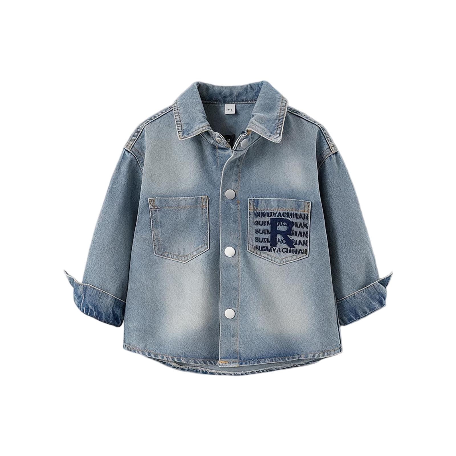 ATOGUTA Jean Jacket Boys Button Front Long Sleeve Collared Denim Jacket ...