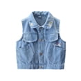 ATOGUTA Jean Jacket Girls Button Front Sleeveless Collared Denim Jacket ...