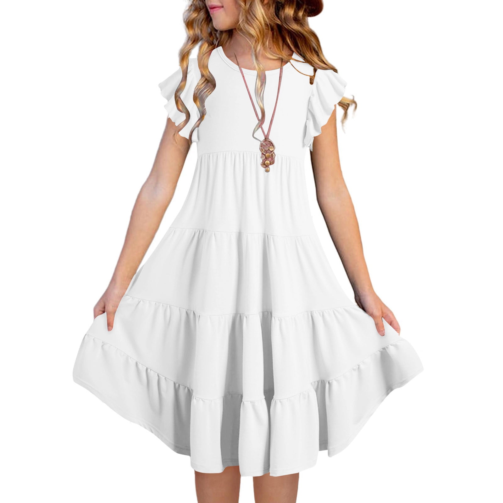 ATOGUTA Kids Dress Short Sleeve Ruffled Pockets Junior Prom Dresses for ...