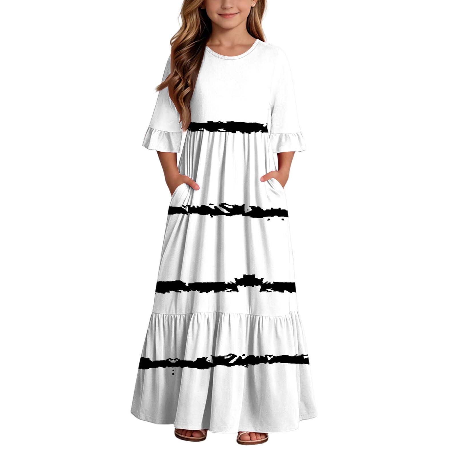 ATOGUTA Kids Girls Dresses Short Sleeve Floral Print Loose Casual Long ...