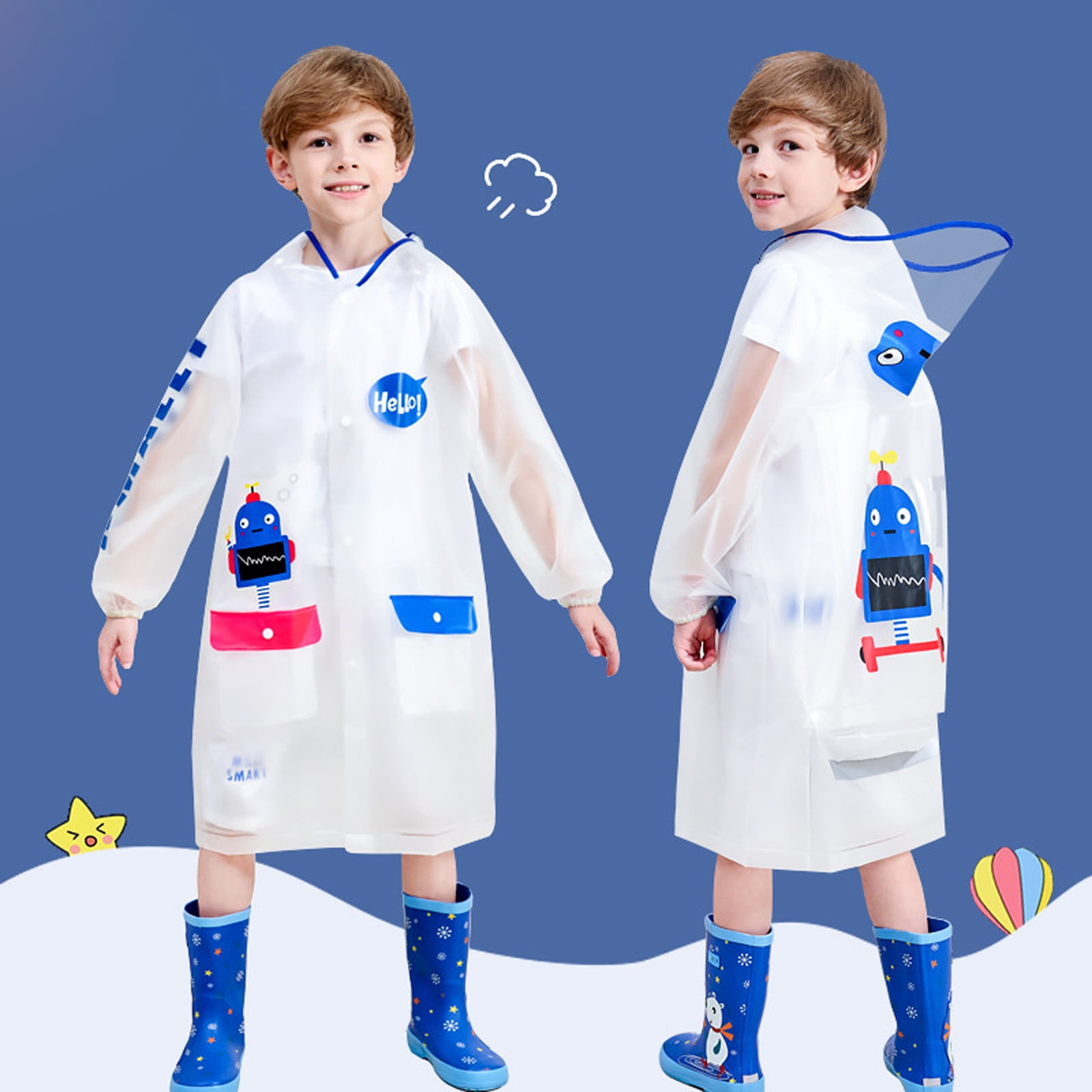 ATOGUTA Kids Rain Wear Windbreaker Raincoat Rainwear with Pockets Blue, Sizes 3T-12 - Walmart.com