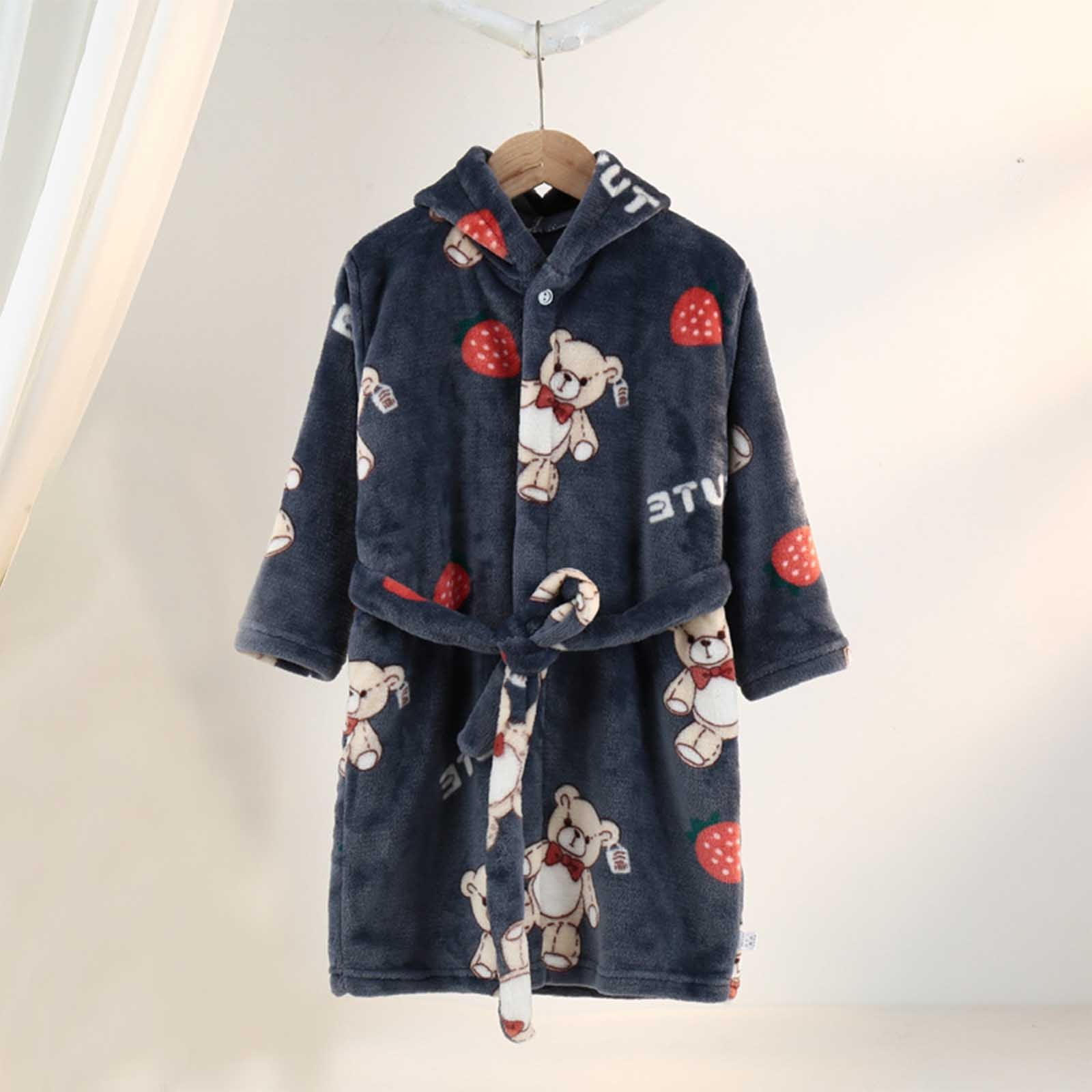 ATOGUTA Kids Robes Hooded Bathrobe Unisex Long Sleeve Robes with Belt ...