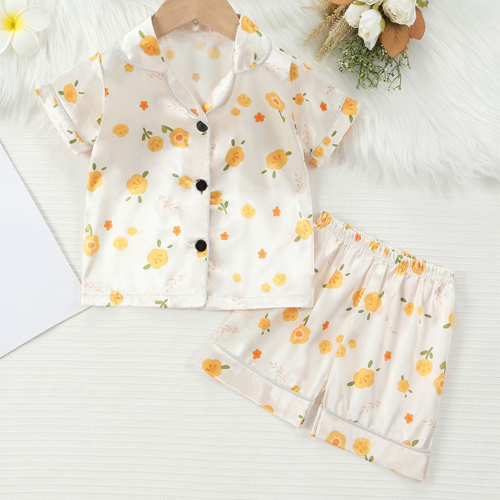 ATOGUTA Kids Satin Pajamas Set Girls 1T-8 Short Sleeve Kids Pjs Button ...