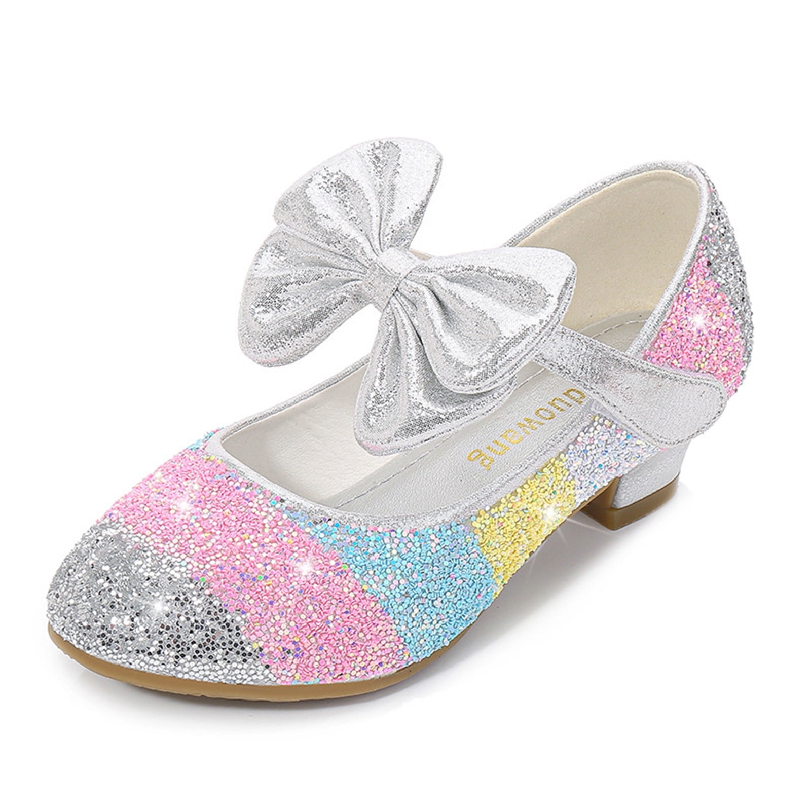 ATOGUTA Little Girl Princess Shoes Silver Kids Party Wedding Shoes with ...