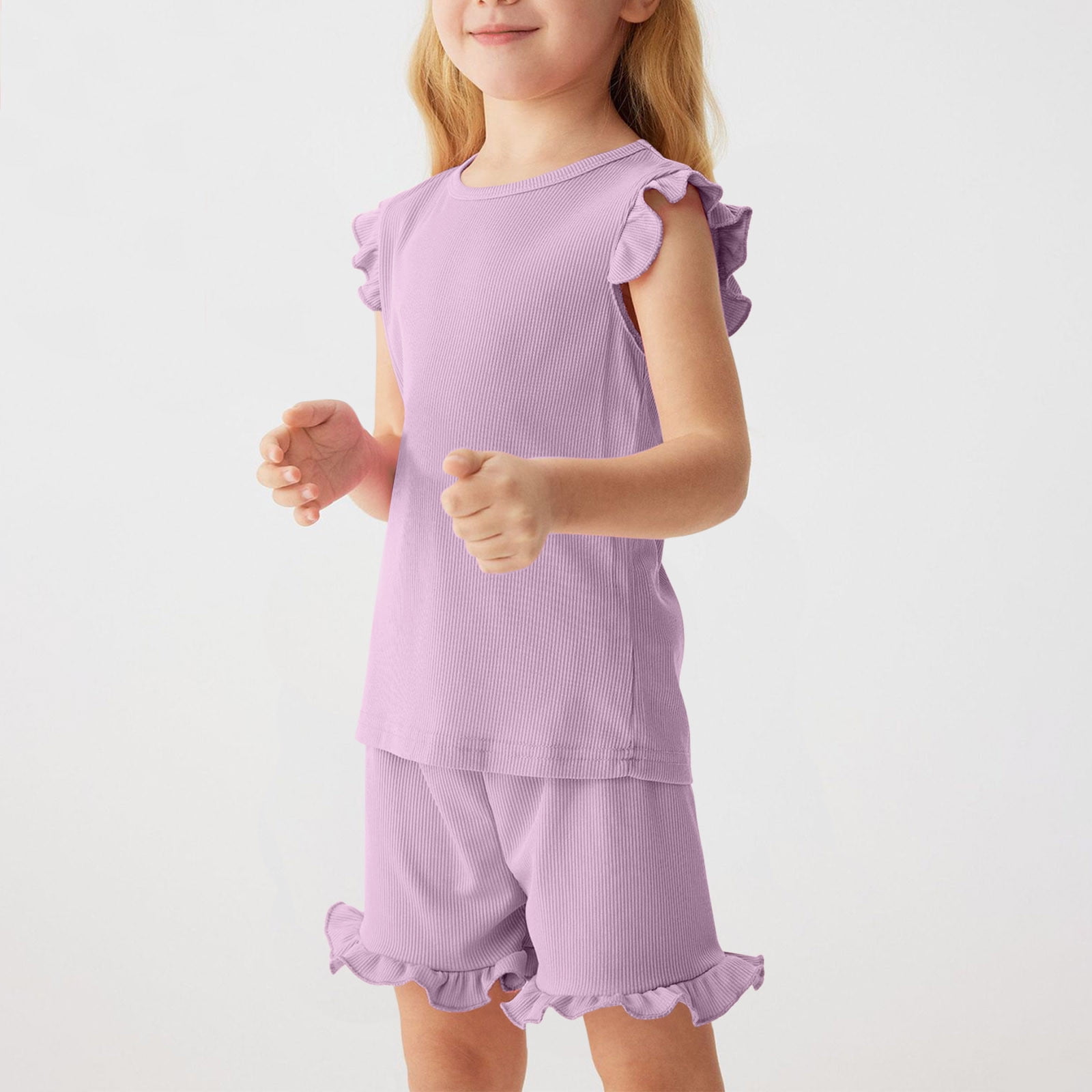 ATOGUTA Little Girls Outfits Ruffle Tank Tops and Shorts Cute 2 Piece ...