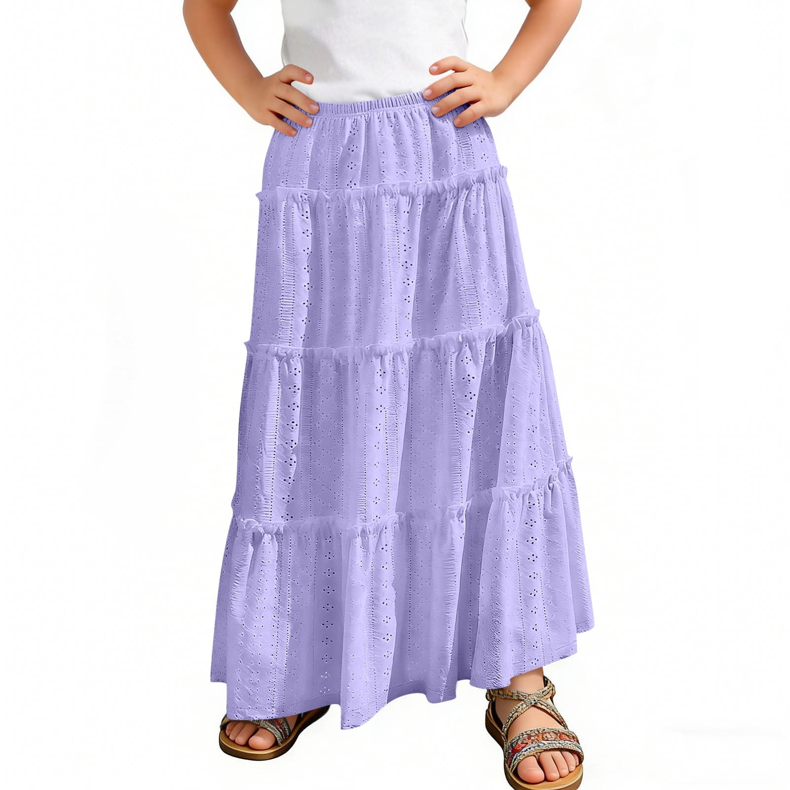 ATOGUTA Long Skirt for Girls Casual High Waist Stretchy A-Line Skirts ...