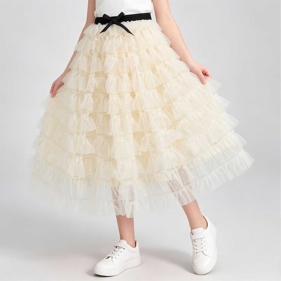 ATOGUTA Long Tulle Skirts for Girls Trendy White A-line Mesh Skirt Long ...