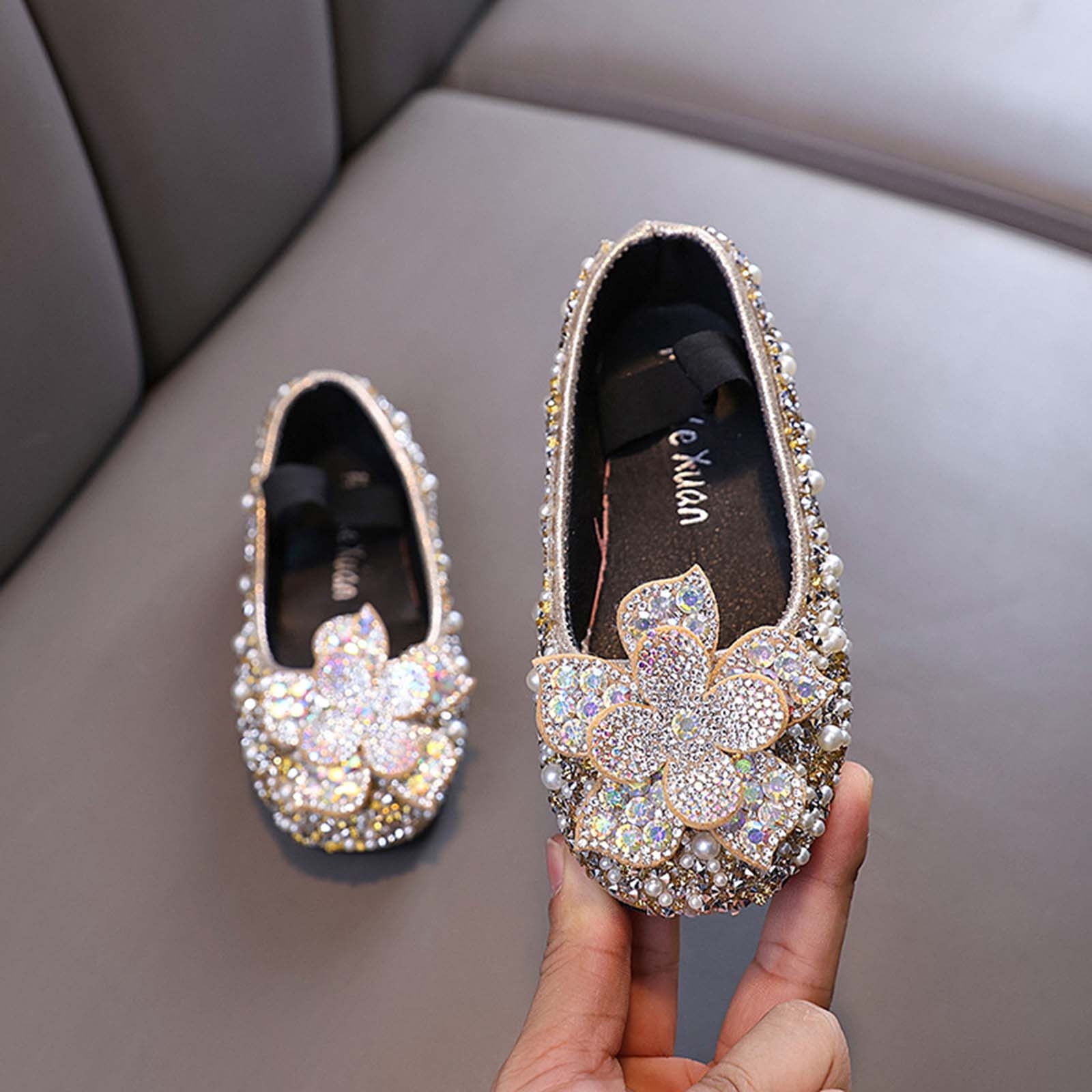 ATOGUTA Mary Jane Shoes Girls Sequins Dress Shoes Ballet Flats Flower ...