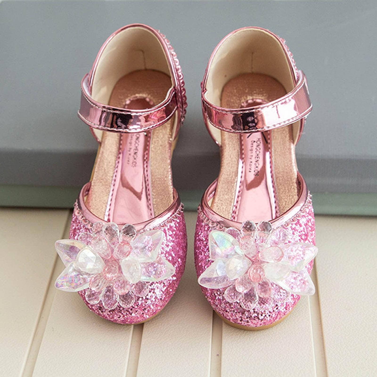 ATOGUTA Mary Jane Shoes Kids Pink Rhinestone Princess Ballet Flats Slip ...