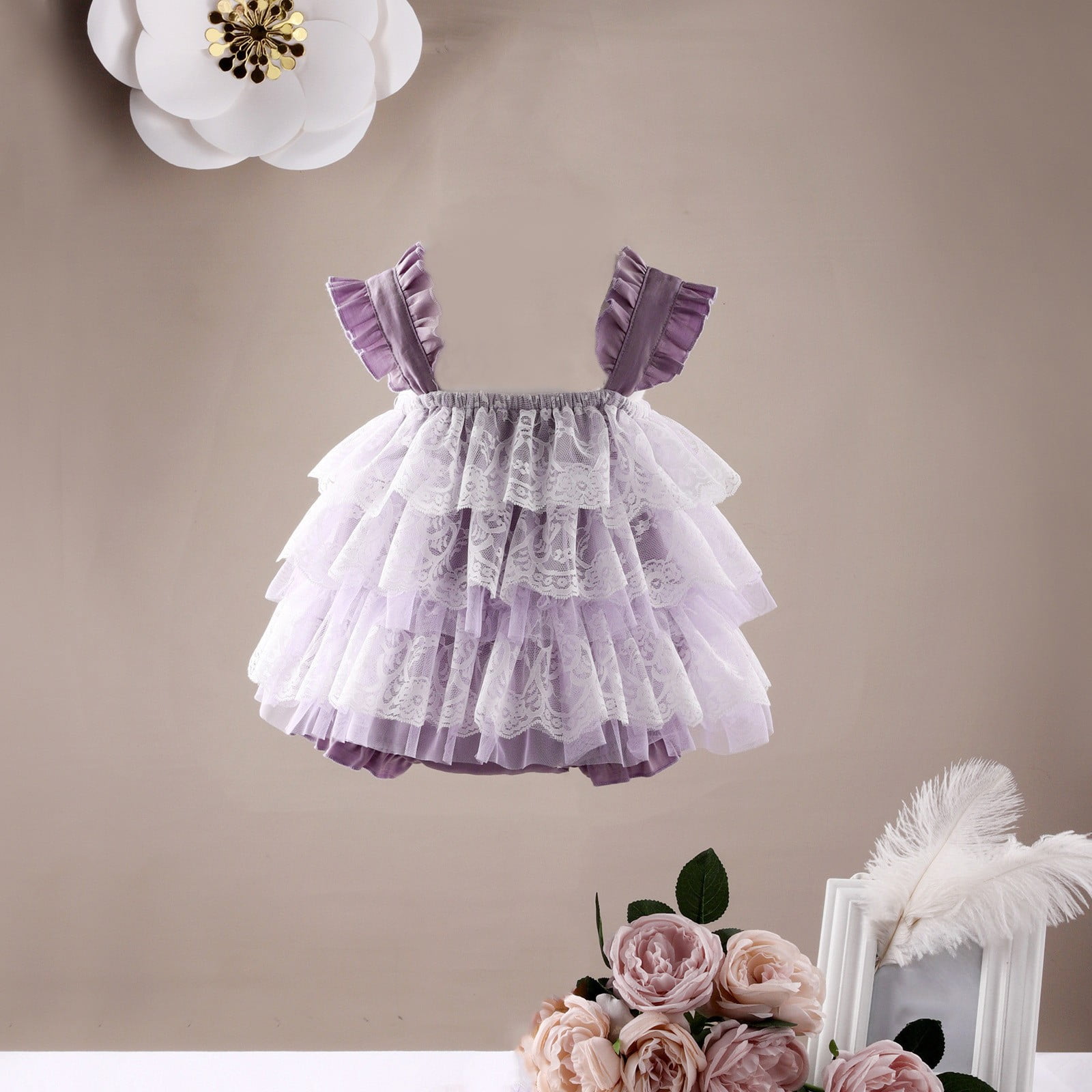 ATOGUTA Newborn Outfits for Girls Elegant Ruffle Multi Layered Mesh ...