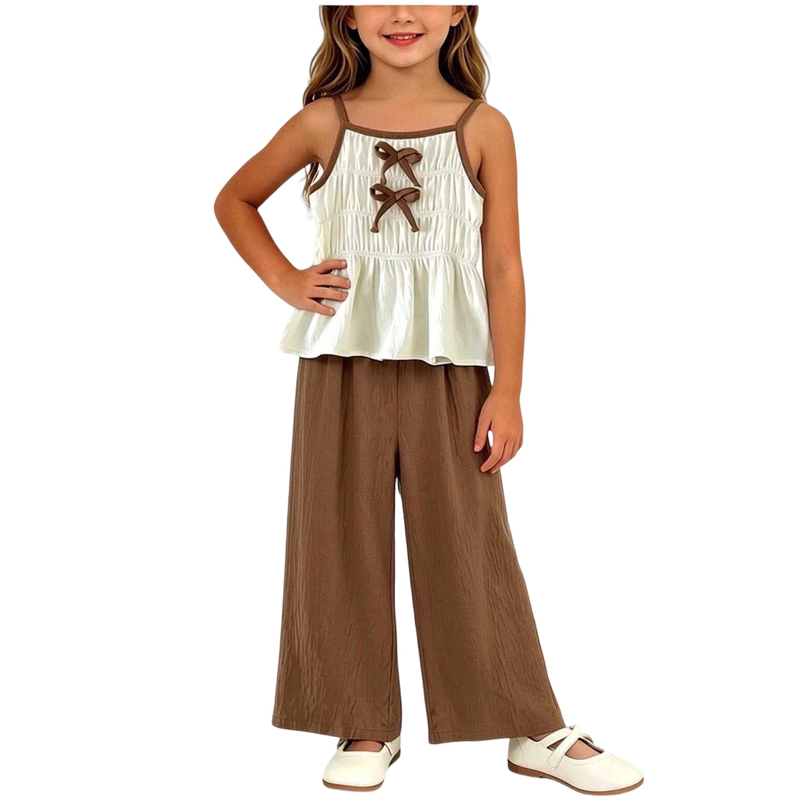 ATOGUTA Outfit For Girl Ruffle Sleeveless Tank Tops and Wide Leg Pants ...