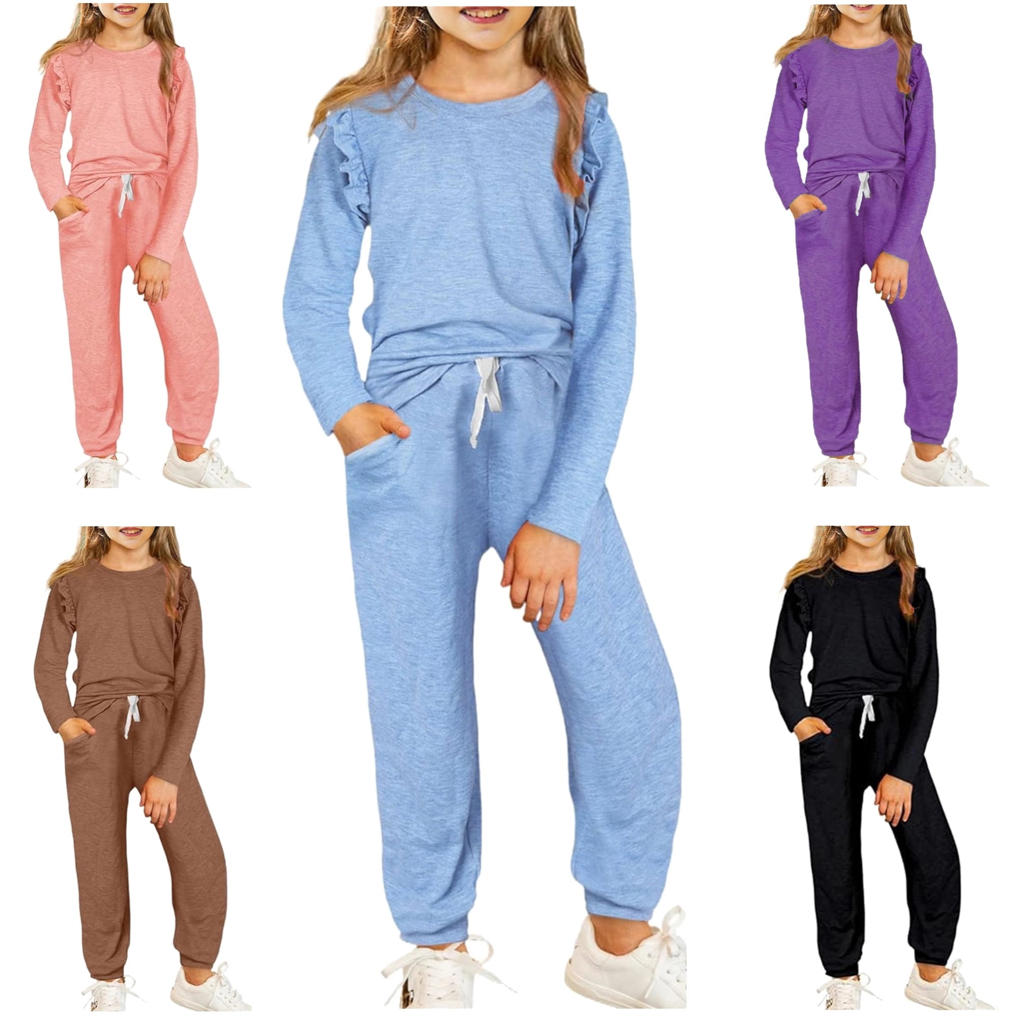 ATOGUTA Outfits for Girls Ruffle Sleeve Sweatshirts Top and Sweatpants ...