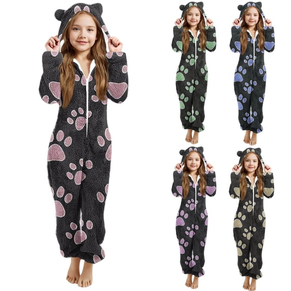 ATOGUTA For Girls Pants Unisex Kids Fleece Hooded Jumpsuits Long Sleeve ...