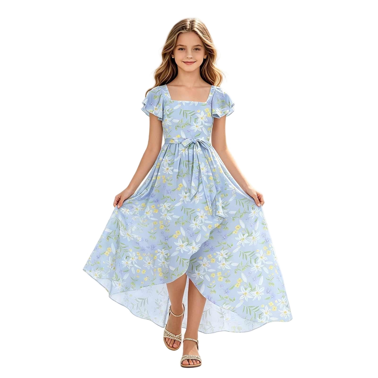 ATOGUTA Party Dresses for Girls High Low Dress Neck Short Sleeve A-Line ...