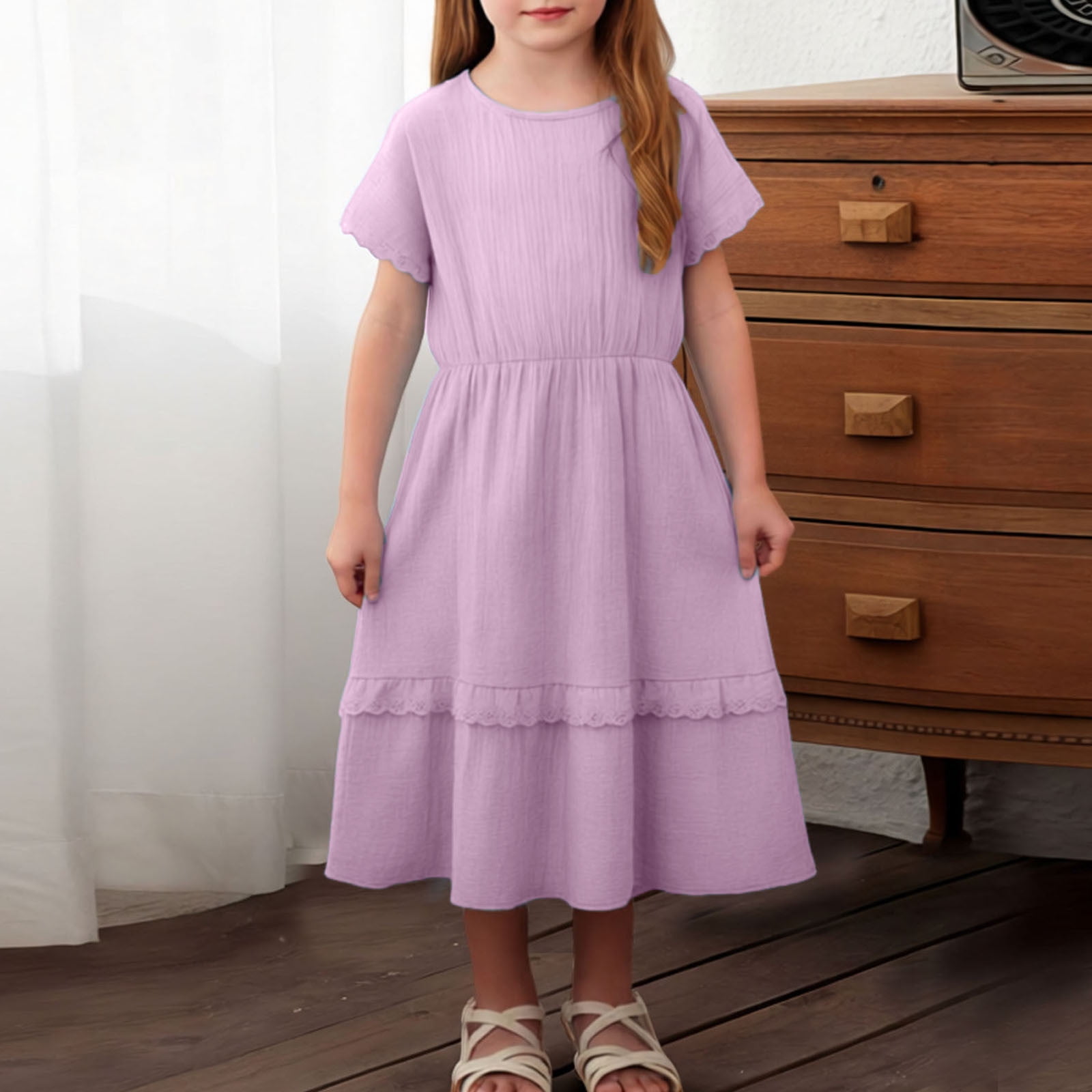ATOGUTA Pencil Dress Kids Elegant Dress Short Sleeve A-Line Floral Midi ...