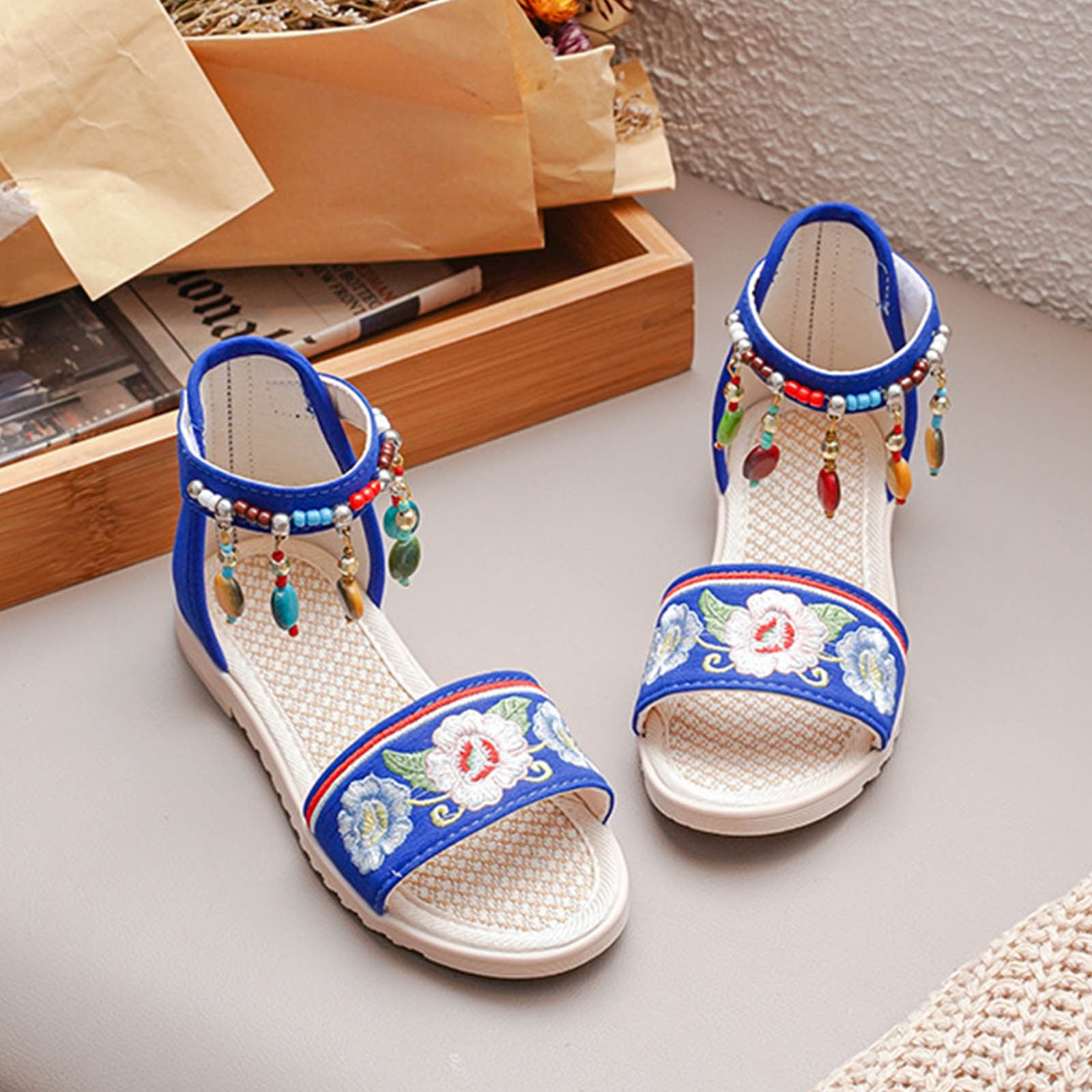 ATOGUTA Sandals for Little Girls Blue Open Toe Kids Summer Flat Sandals ...