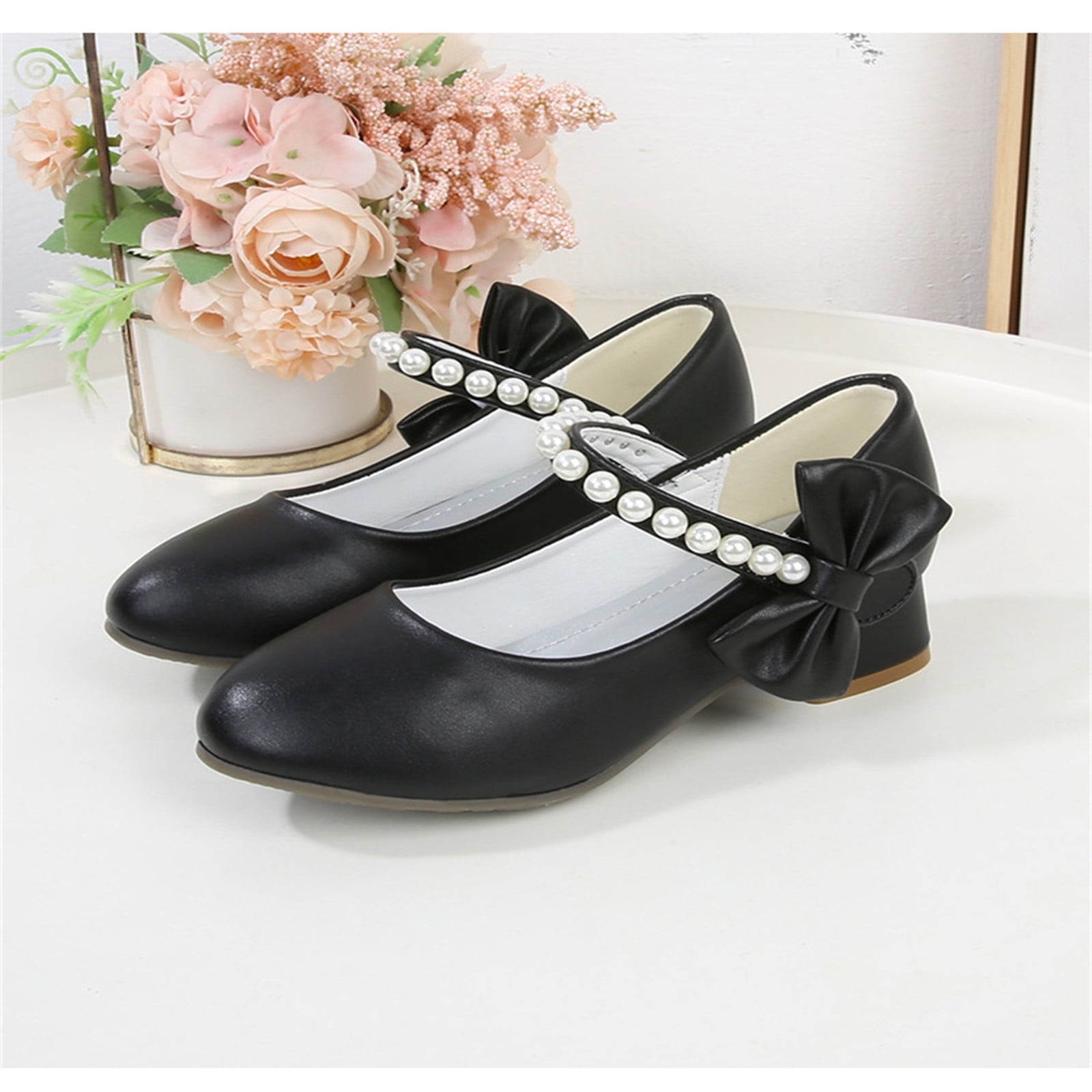 ATOGUTA School Girl Shoes Black Kids Party Wedding Shoes with Bowknot ...