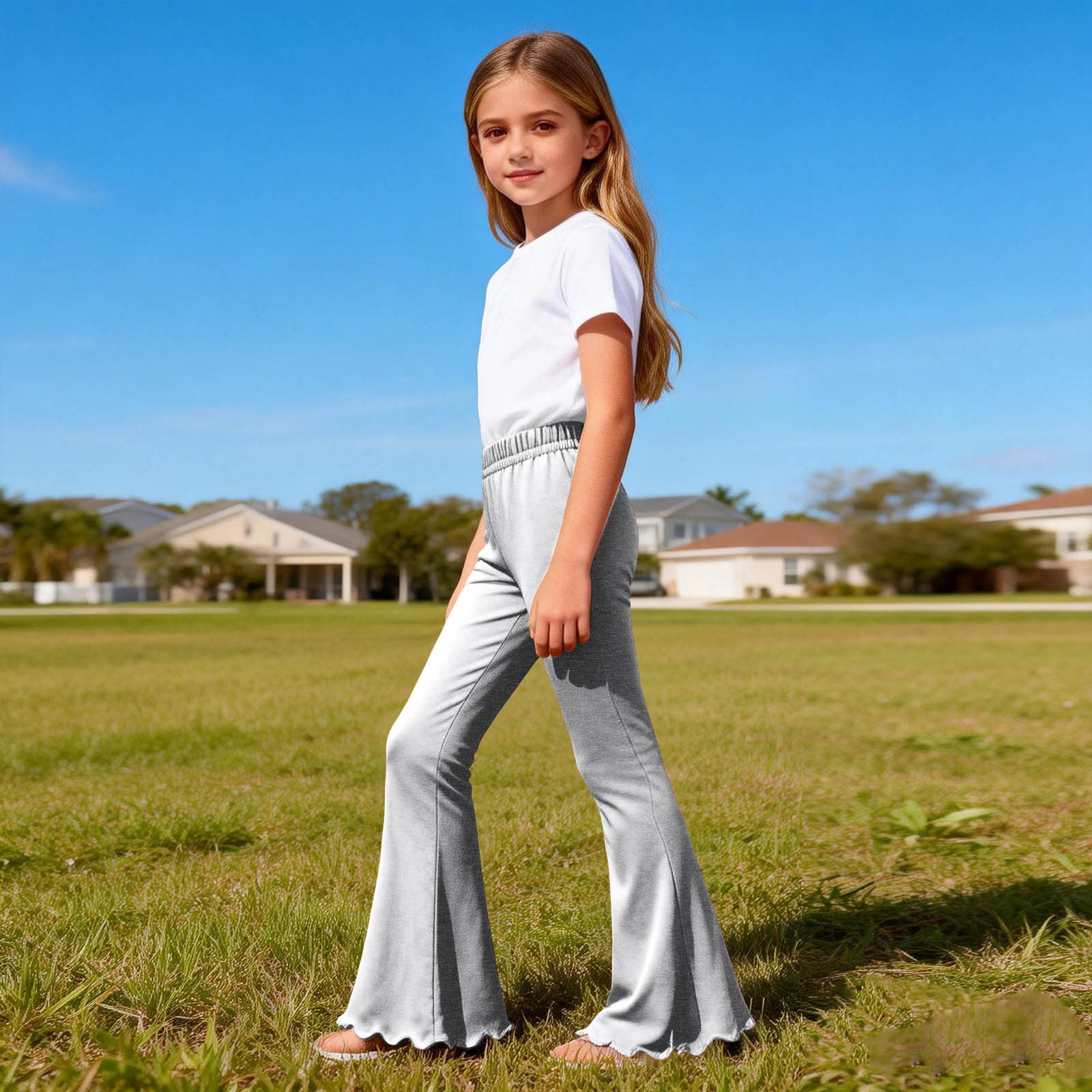 ATOGUTA School Pants for Girls High Waisted Casual Stretchy Basic Kids ...