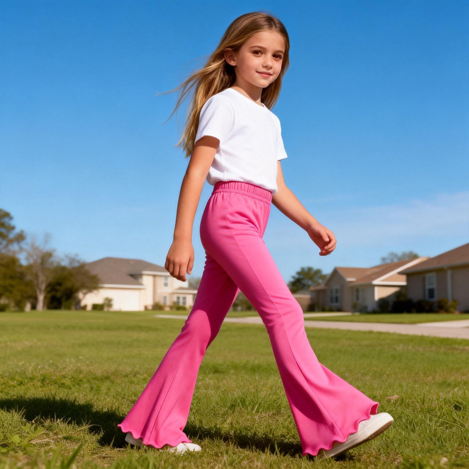 ATOGUTA School Pants for Girls High Waisted Casual Stretchy Basic Kids ...