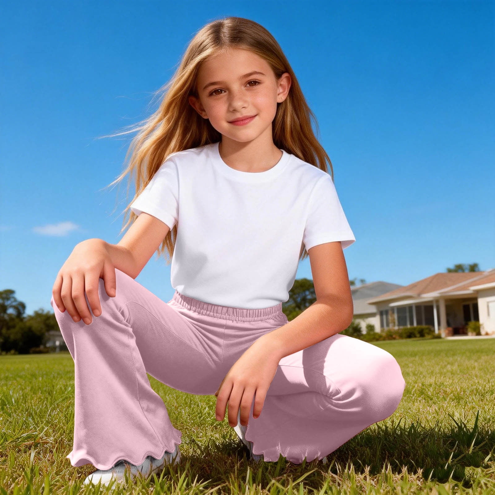 ATOGUTA School Pants for Girls High Waisted Casual Stretchy Basic Kids ...