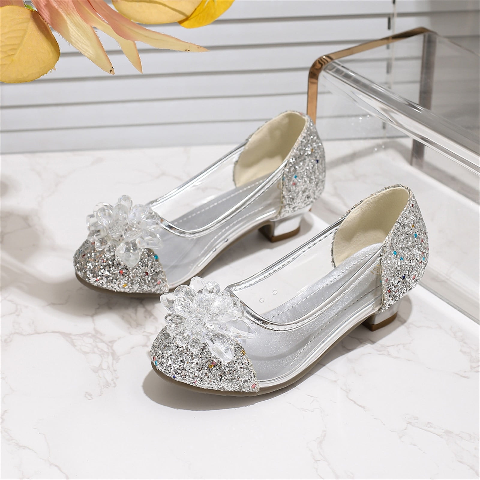 ATOGUTA School Shoes for Girls Silver Kids Party Wedding Shoes with ...