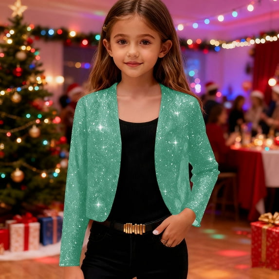 ATOGUTA Sequin Jacket For Girls Kids Sequin Long Sleeved Casual Jacket ...