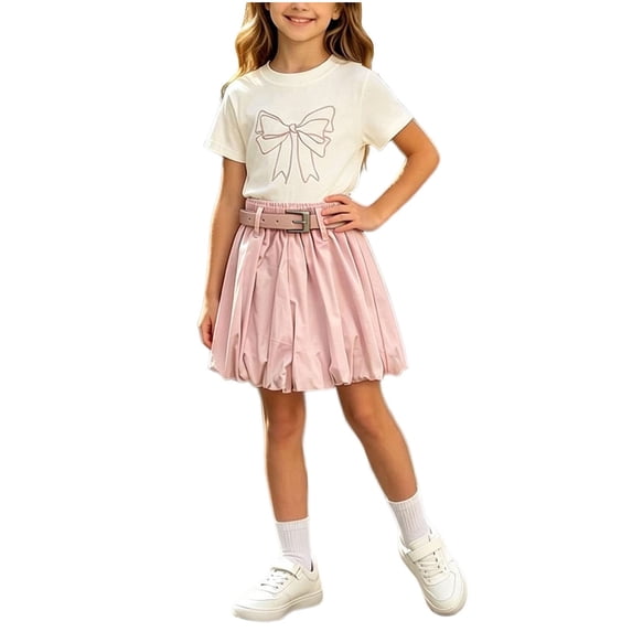 ATOGUTA Short Sets Girls 2 Piece Outfits Ruffle Short Sleeves Crewneck ...