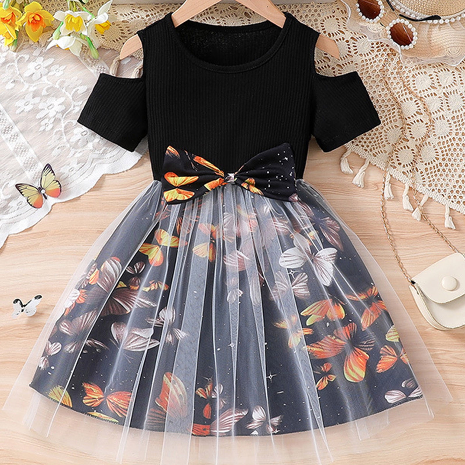 ATOGUTA Size 1T-8 Dresses for Kids Ruffle Tulle Dresses Cute Summer ...