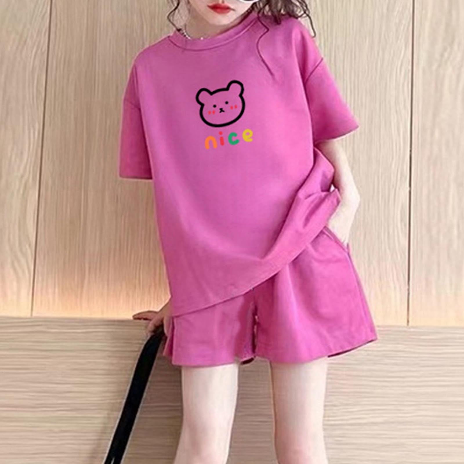 ATOGUTA Size 2-12 Years Girl Outfits Kids Short Sleeve T-Shirts and ...