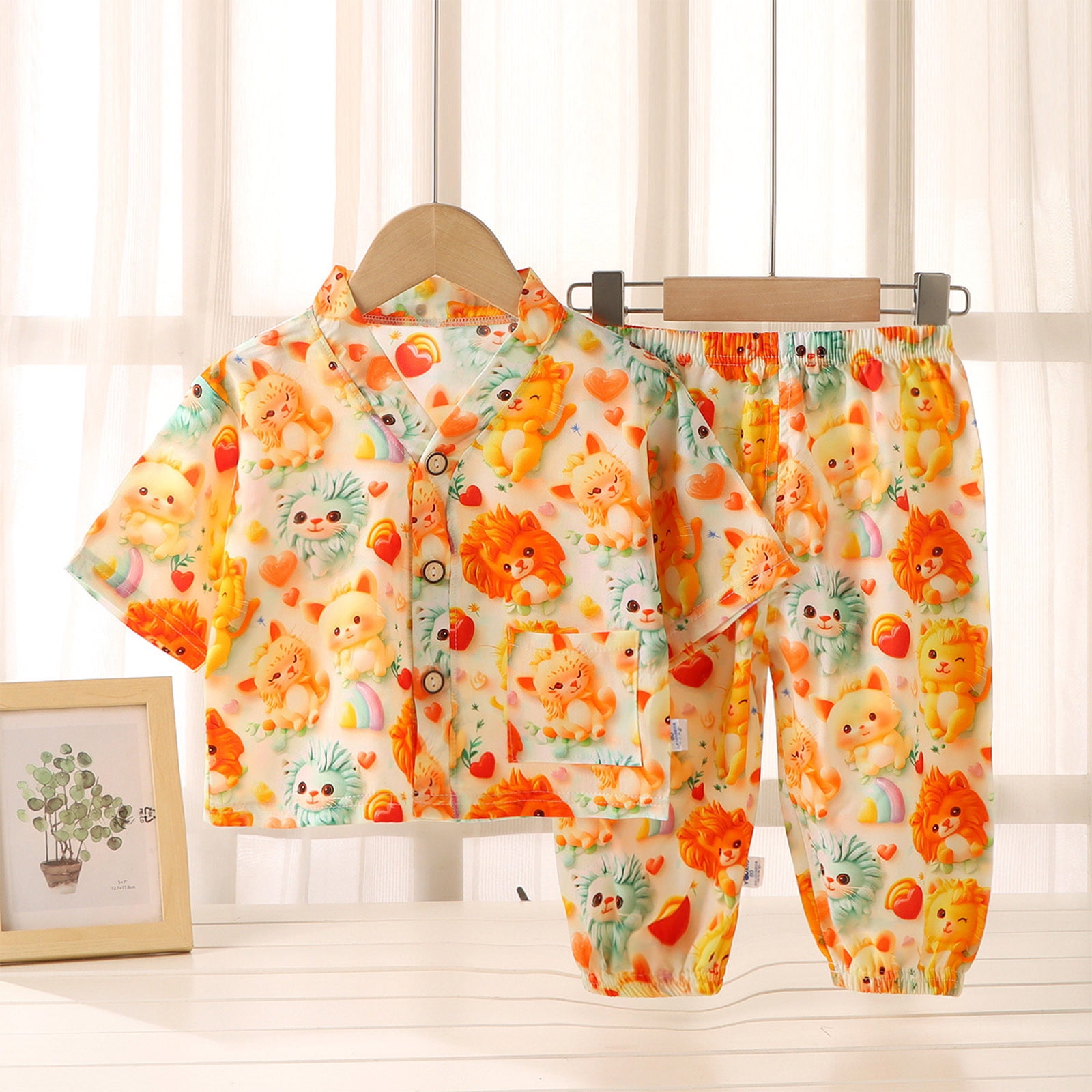 ATOGUTA Size 2-12 Years Girl's Two Piece Outfit Short Sleeve Button ...